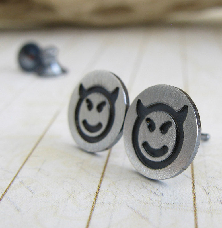 Devil Emoji Stud Earrings ~ Handmade in USA from sterling silver ...