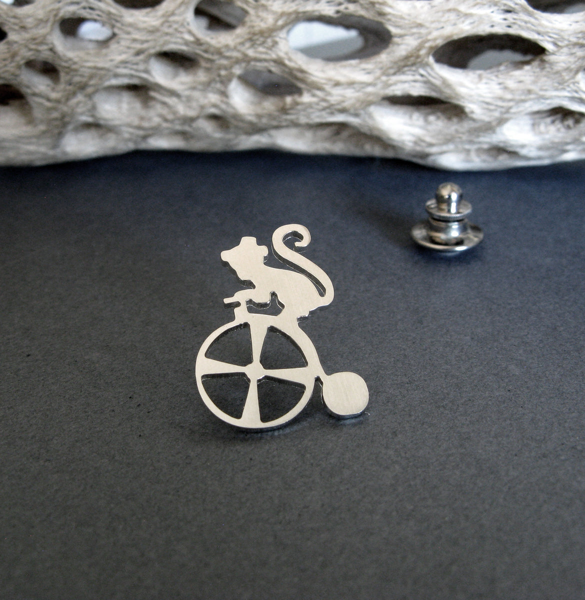 Circus Monkey on Tricycle Tie Tack ~ Handcrafted USA from sterling ...