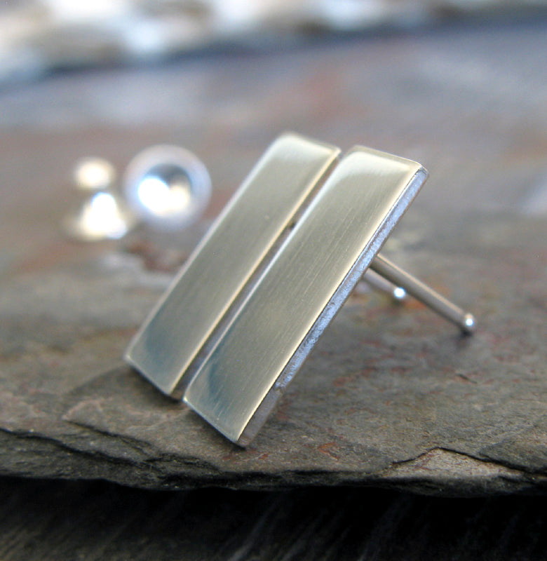 Skinny Rectangle Stud Earrings ~ Handmade in the USA – Poseidon's Booty
