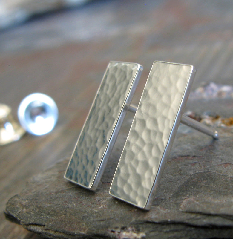 Skinny Rectangle Stud Earrings ~ Handmade in the USA – Poseidon's Booty