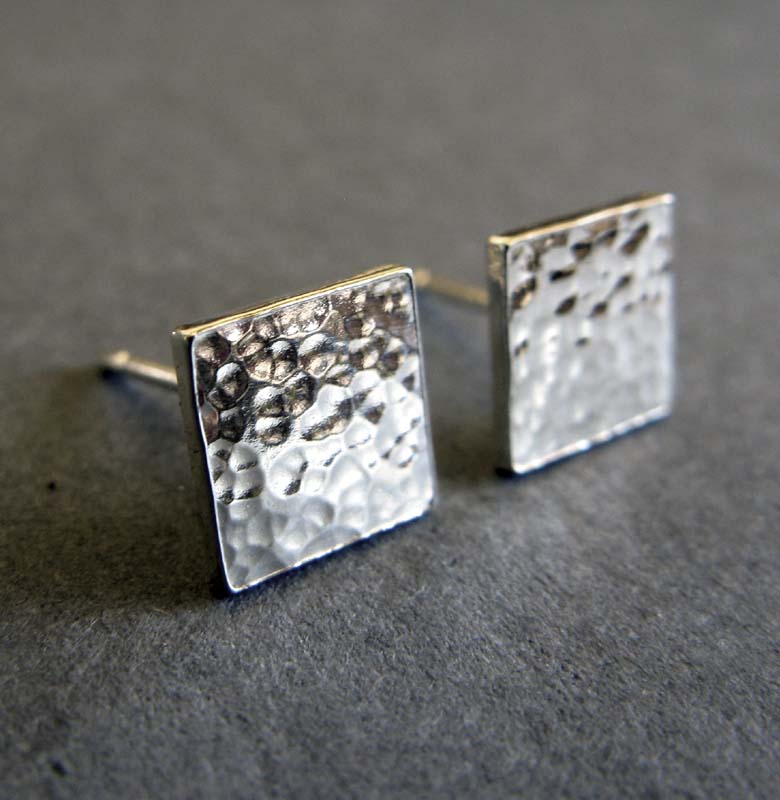 Medium 6mm Square Hammered Stud Earrings ~ Handmade in USA – Poseidon's ...