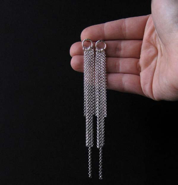 Long Chain Dangle Earrings handmade in sterling silver – Poseidon's Booty